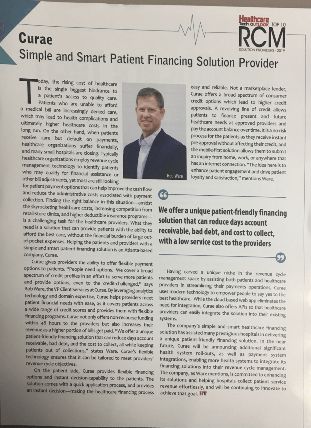 Curae™ Ranked in The Top 10 RCM Solution Providers - 2019 - CURAE